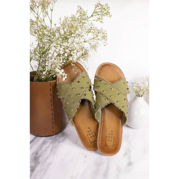 ShuShop | Shoes | New Shu Shop Berta Studded Sandals In Olive | Poshmark